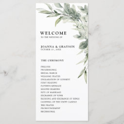 Sage Green Eucalyptus Minimalist Botanical Wedding Program | Zazzle