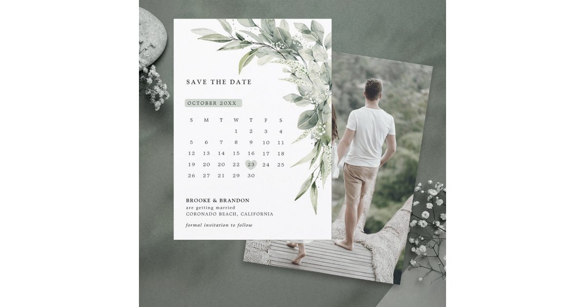 Sage Green Eucalyptus Minimalist Botanical Wedding Save The Date | Zazzle