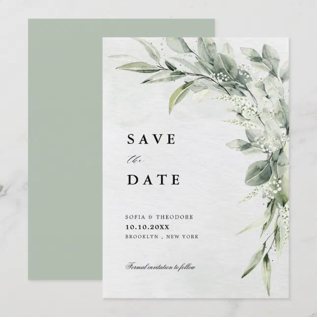 Sage Green Eucalyptus Minimalist Botanical Wedding Save The Date | Zazzle