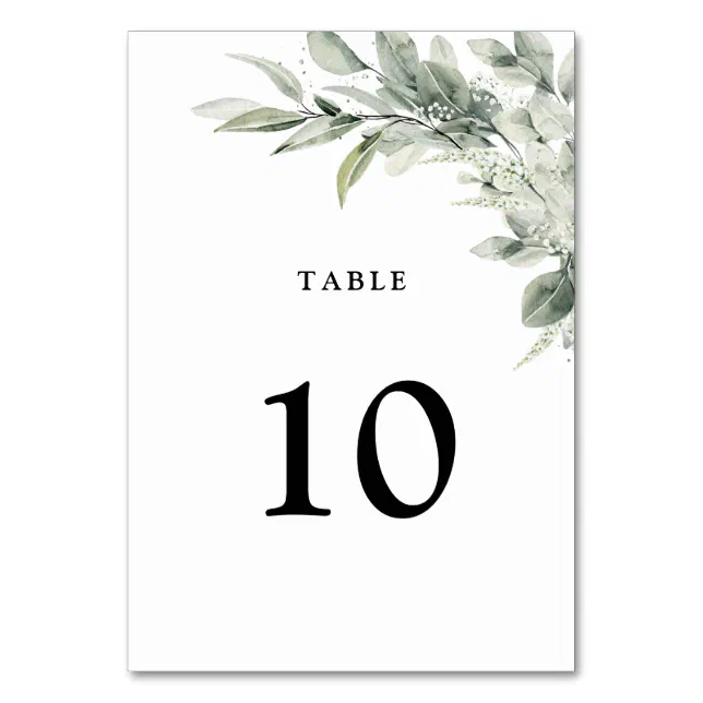 Sage Green Eucalyptus Minimalist Botanical Wedding Table Number | Zazzle