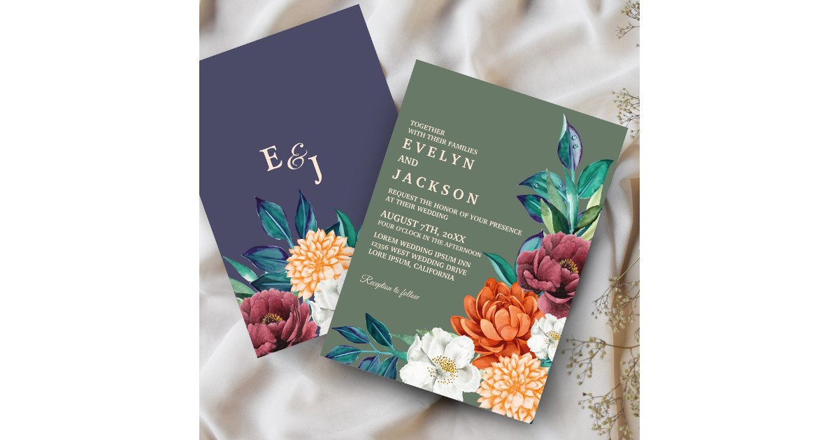 Sage green Fall Terracotta Floral Wedding Invitation | Zazzle