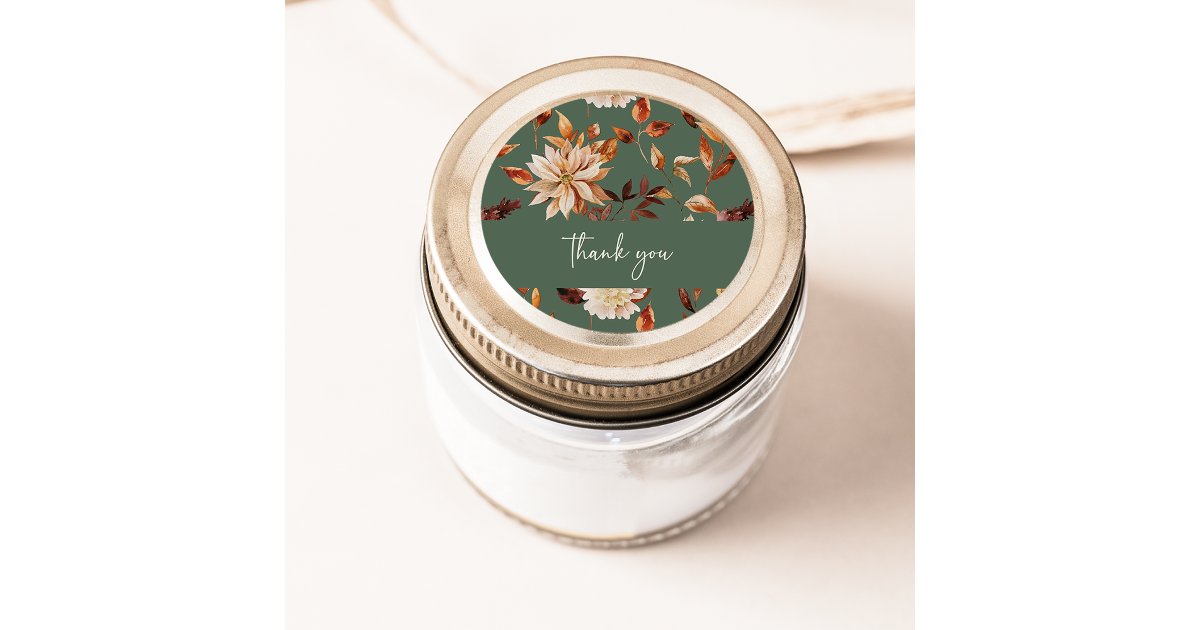 Sage Green Fall Thank You Sticker | Zazzle