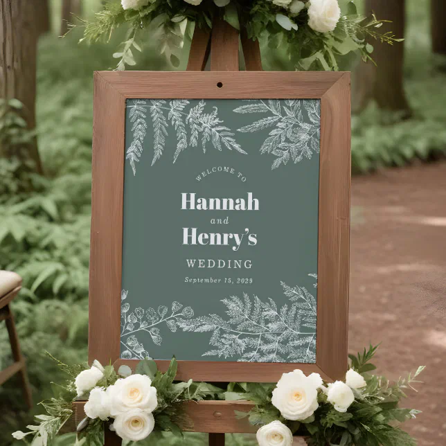 Sage Green Fern Woodland Wedding Welcome Sign | Zazzle