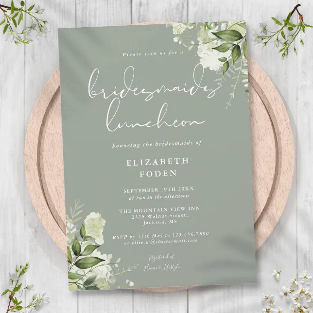 Sage Green Floral Bridesmaids Luncheon Invitation | Zazzle