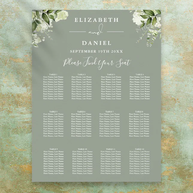 Sage Green Floral Greenery Wedding Seating Chart | Zazzle