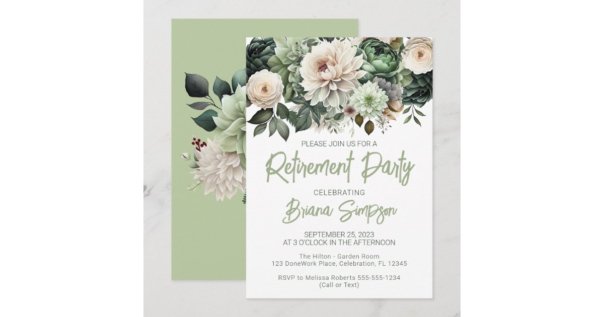 Sage Green Floral Retirement Party Invitation | Zazzle