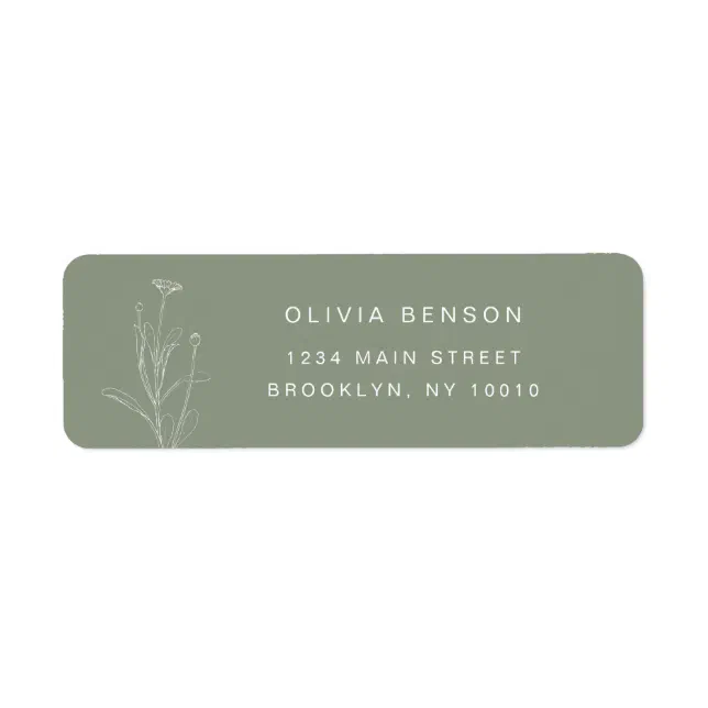 Sage Green Floral Simple Return Address Label | Zazzle