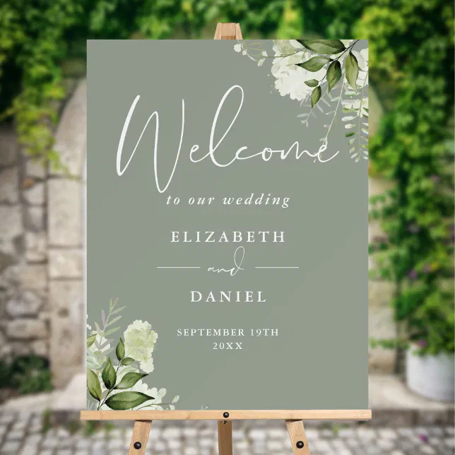 Sage Green Floral Wedding Welcome Sign | Zazzle