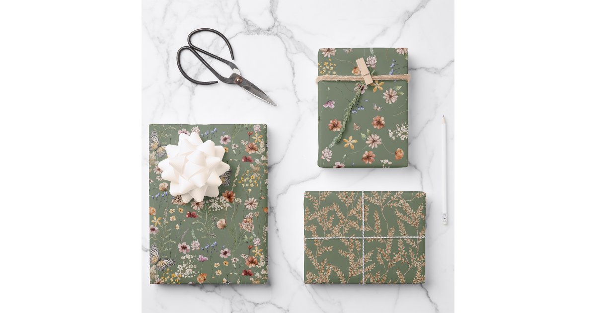 Sage Green Floral Wrapping Paper | Zazzle