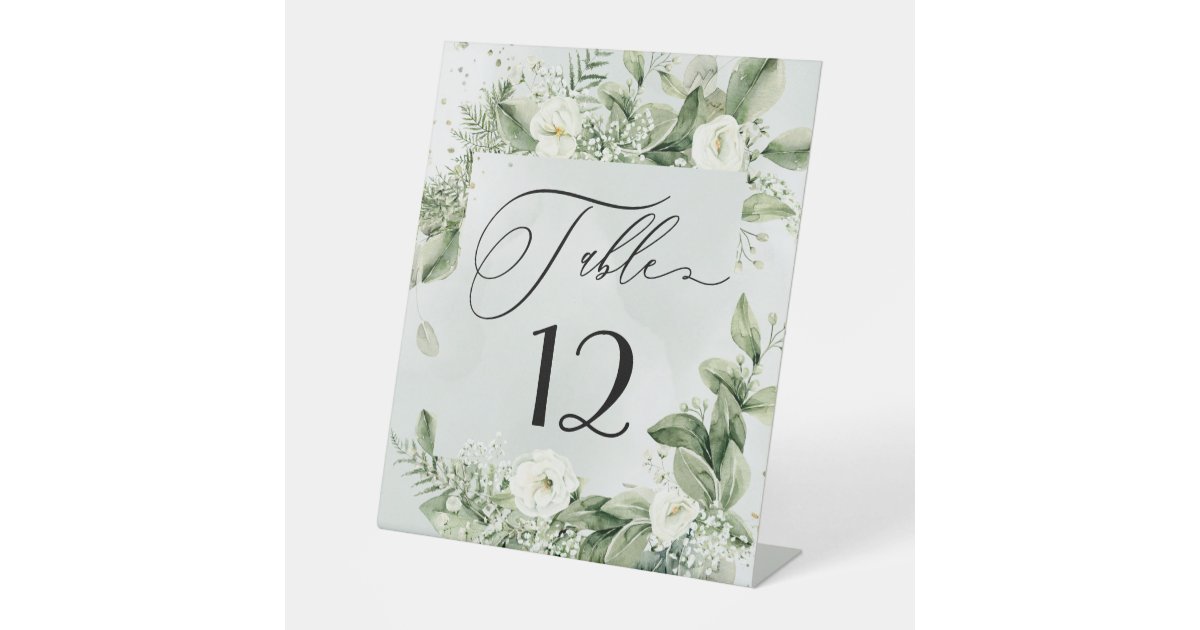 Sage Green Foliage Botanical Wedding Table Number Pedestal Sign | Zazzle