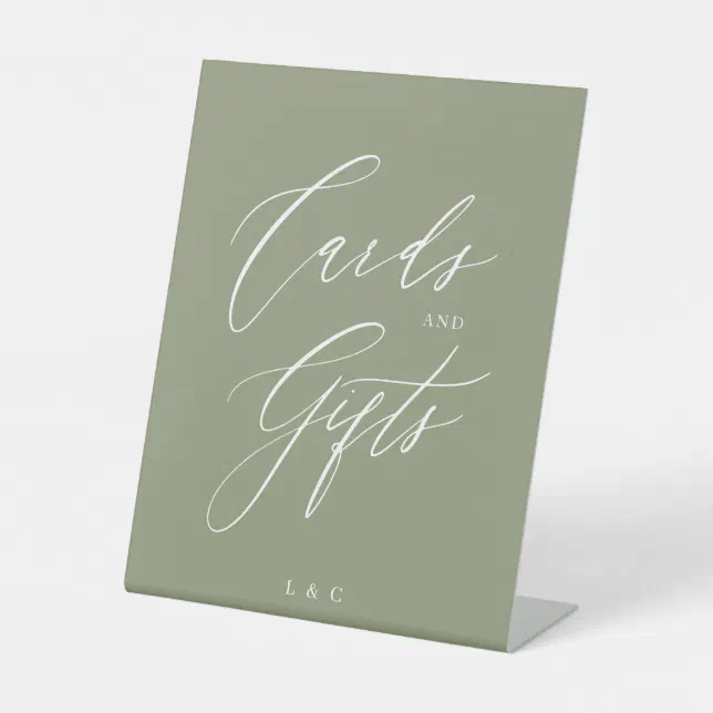 Sage Green Formal Calligraphy Wedding Cards Gifts Pedestal Sign | Zazzle