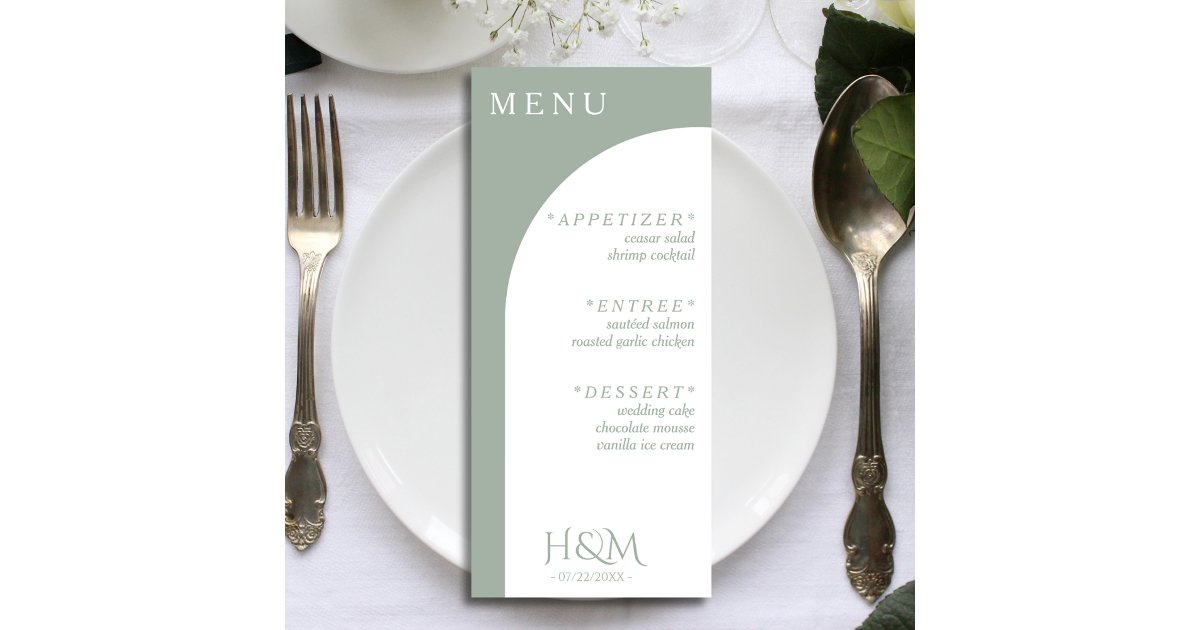 Sage Green Geometric Arch Dinner Wedding Reception Menu | Zazzle