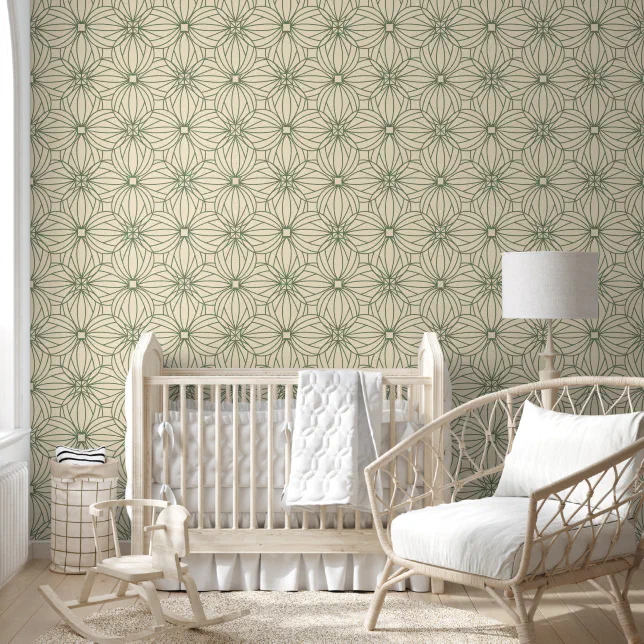 Sage green Geometric Repeating Pattern Cream Wallpaper | Zazzle