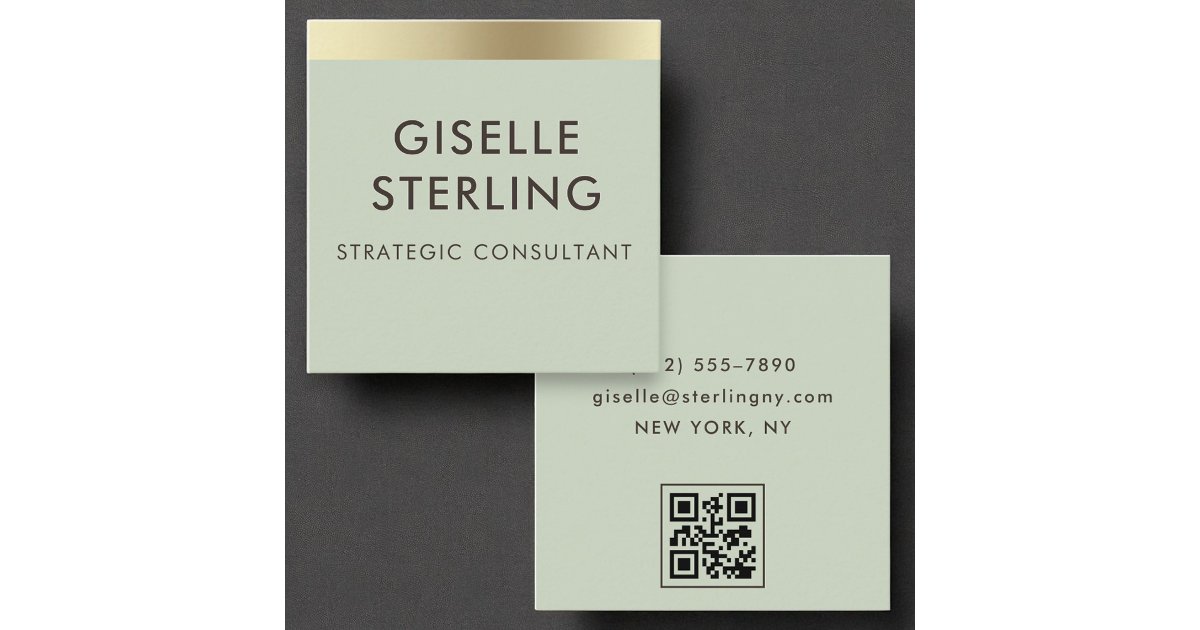 Sage Green Gold Foil Luxury QR Code Minimal Square Business Card | Zazzle