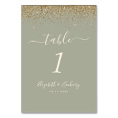 Sage Green Gold Glitter Edge Wedding Table Number | Zazzle