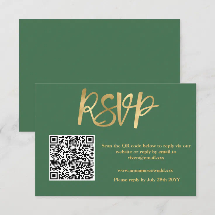Sage Green Gold QR Code RSVP Card | Zazzle