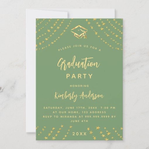 Sage green gold stars graduation party modern year invitation | Zazzle