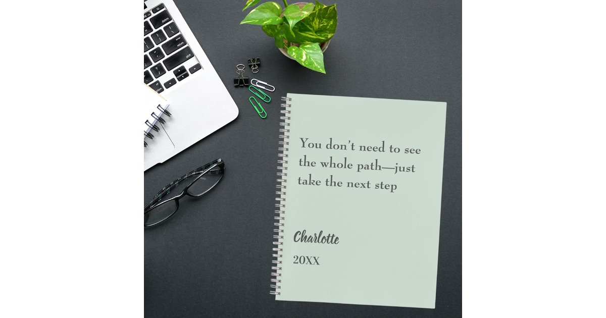 Sage green inspirational goal quote notebook | Zazzle
