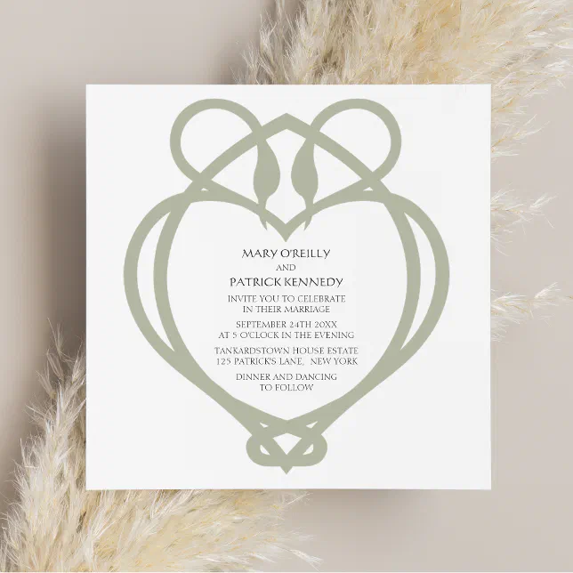 Sage Green Irish Celtic Swan Love Knot Wedding Invitation | Zazzle