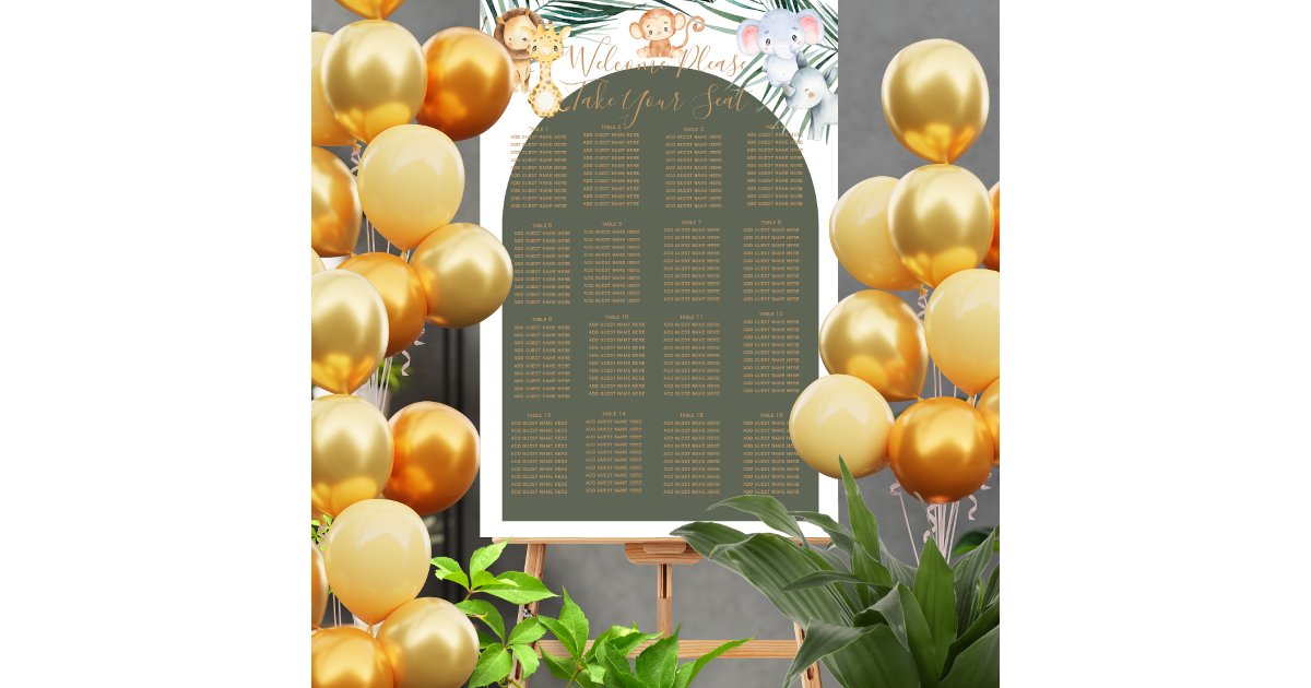 Sage green jungle theme seating chart foam board | Zazzle