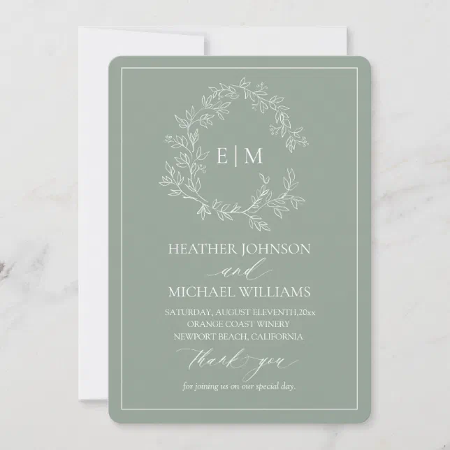 Sage Green Leafy Crest Monogram Wedding Program | Zazzle