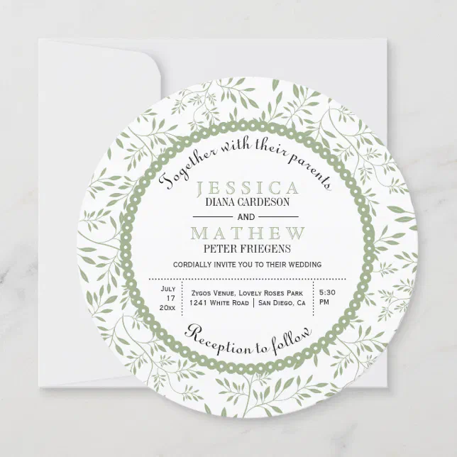 Sage green leaves pattern modern floral wedding Invitation | Zazzle