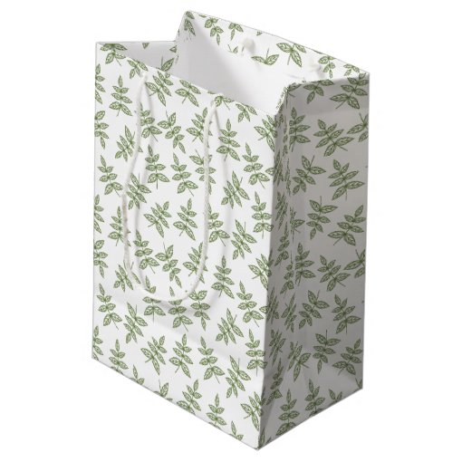 Sage Green Leaves Pattern Wedding Medium Gift Bag | Zazzle