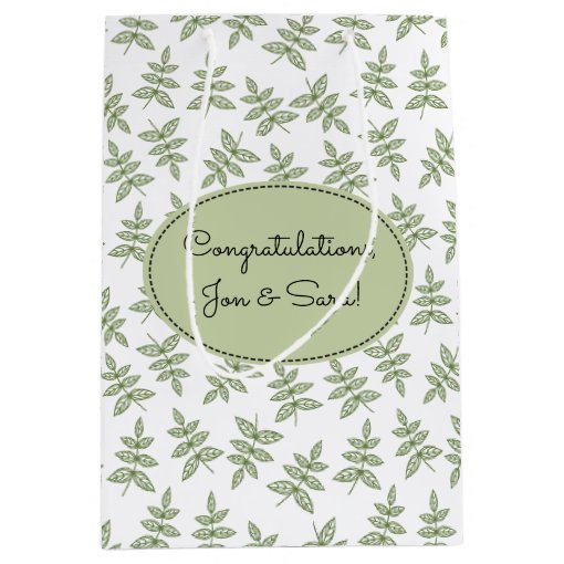 Sage Green Leaves Pattern Wedding Medium Gift Bag | Zazzle