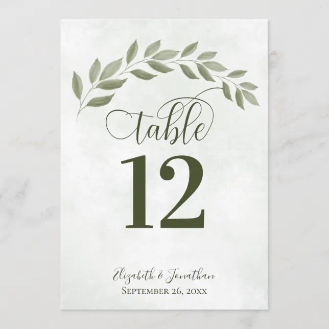 Sage Green Leaves Rustic Wedding Table Number | Zazzle