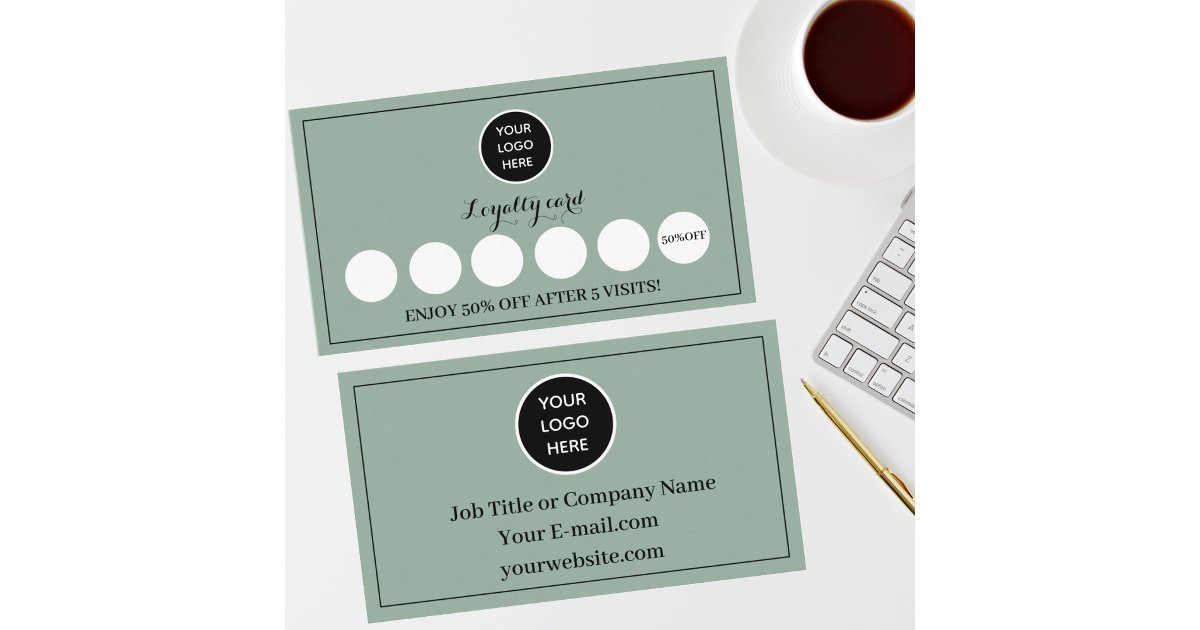 Sage Green Logo Modern Business Reward Punch Loyalty Card | Zazzle