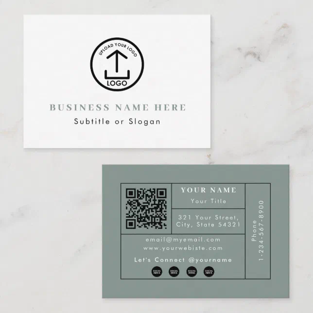 Sage Green Logo QR Code Social Media Contact Business Card | Zazzle