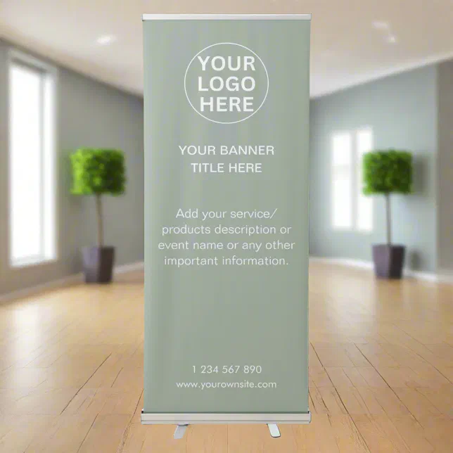 Sage Green Logo & Text l Promotional Marketing Retractable Banner | Zazzle