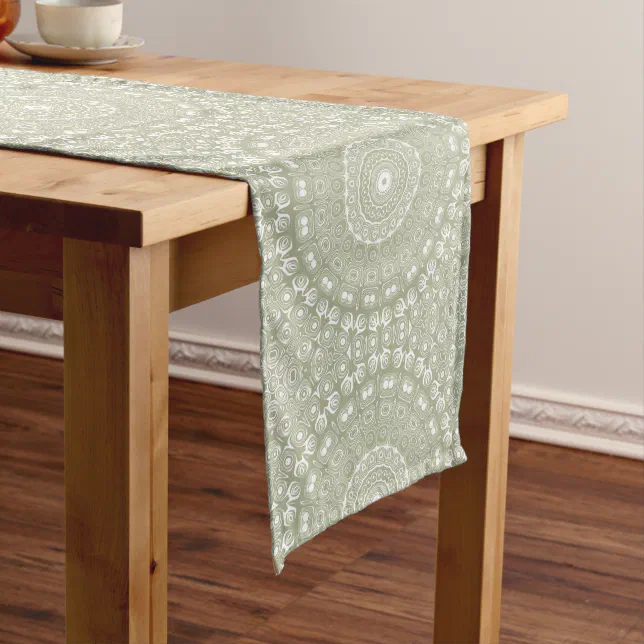 Sage Green Mandala Pattern Medium Table Runner | Zazzle