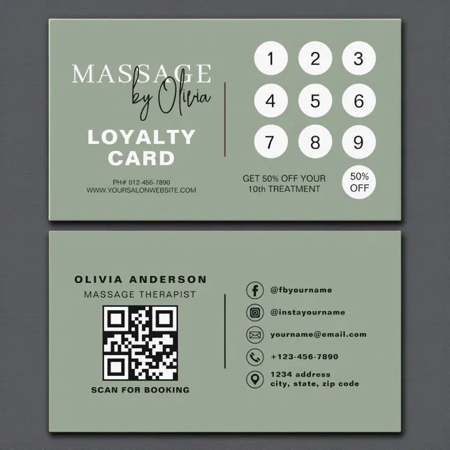 Sage Green Massage Therapist QR Code Loyalty Card | Zazzle