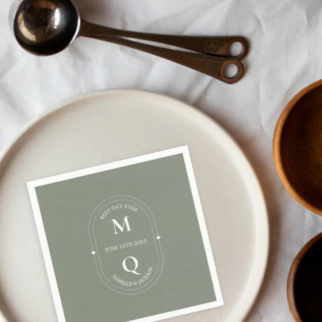 Sage Green Minimal Elegant Monogram Wedding Napkins | Zazzle Sage Green Minimal Elegant Monogram Wedding Napkins | Zazzle