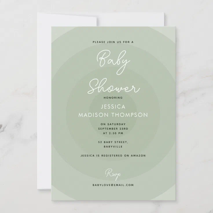 Sage Green Minimalist Circle Gradient Baby Shower Invitation | Zazzle