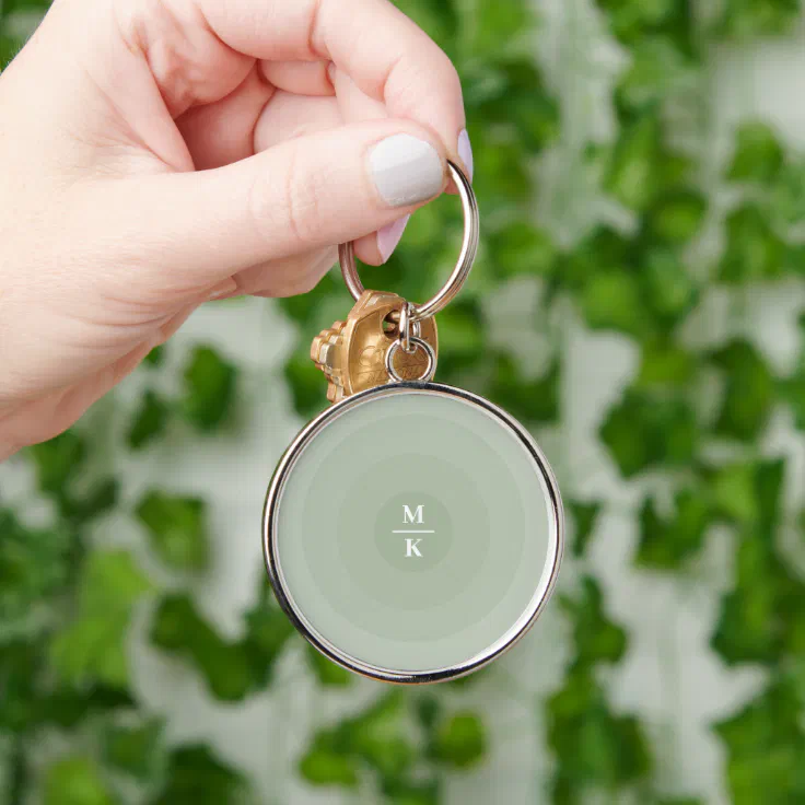 Sage Green Minimalist Circle Gradient Monogram Keychain | Zazzle