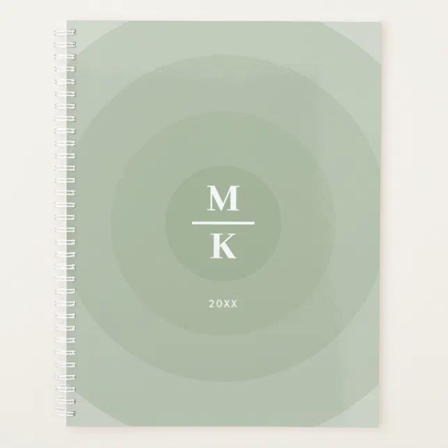 Sage Green Minimalist Circle Gradient Monogram Planner | Zazzle