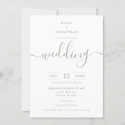 Sage Green Minimalist Modern Script Wedding Invitation | Zazzle