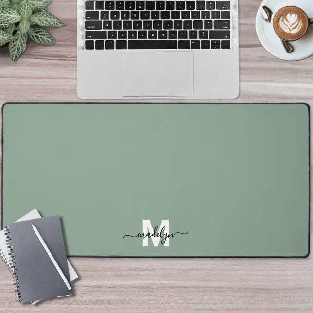 Sage Green Minimalist Monogram Desk Mat | Zazzle