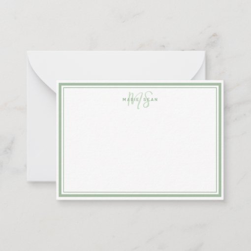 Sage Green Minimalist Simple Monogram Two Border Note Card | Zazzle