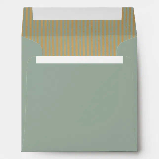 Sage Green Modern Gold Striped Square Envelope | Zazzle