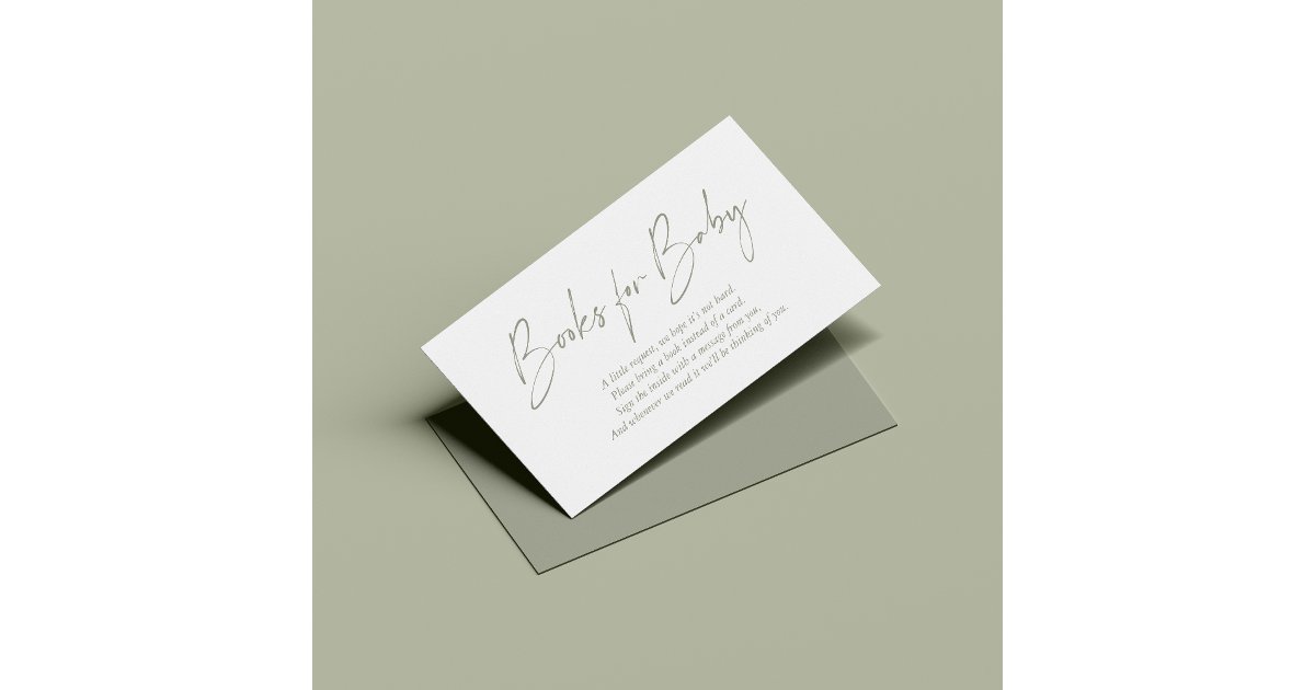 Sage Green Modern Handwritten Books for Baby Enclosure Card | Zazzle