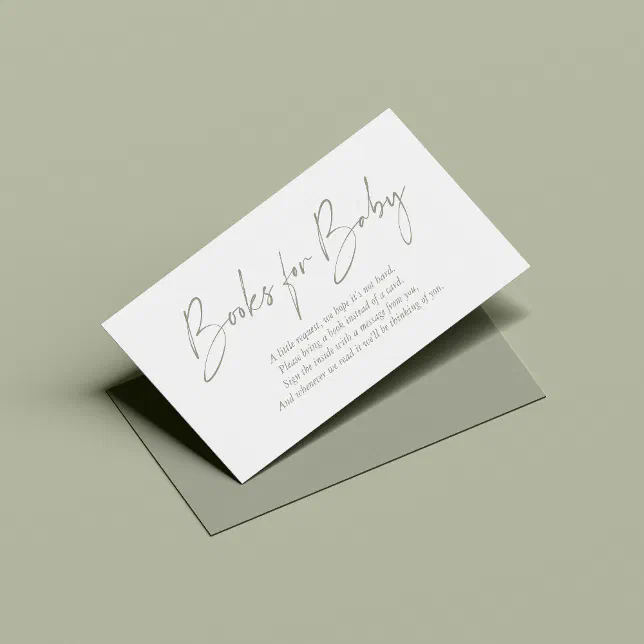 Sage Green Modern Handwritten Books for Baby Enclosure Card | Zazzle