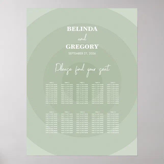 Sage Green Modern Monogram Wedding Seating Chart | Zazzle