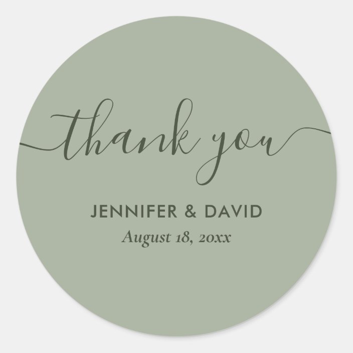 Sage Green Modern Script Thank You Classic Round Sticker | Zazzle