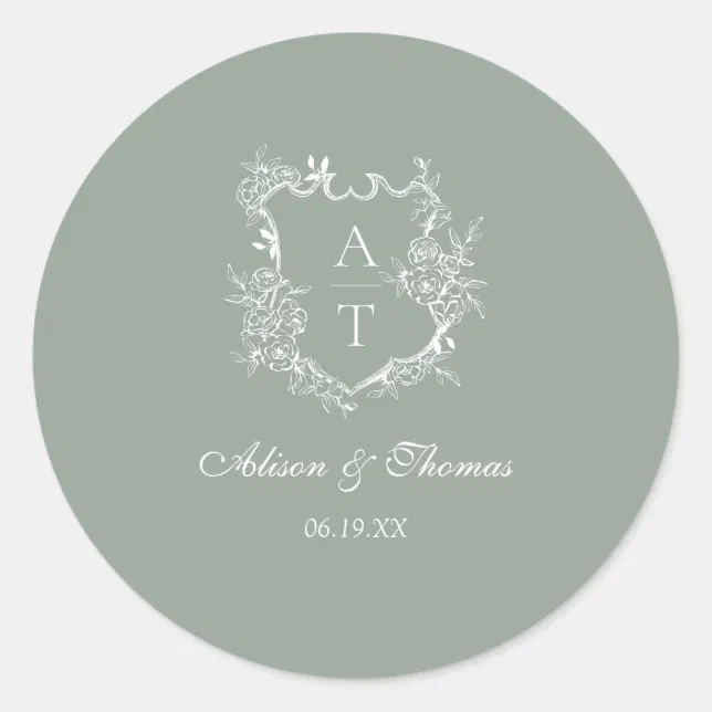 Sage Green Monogram Crest Wedding Envelope Seal | Zazzle