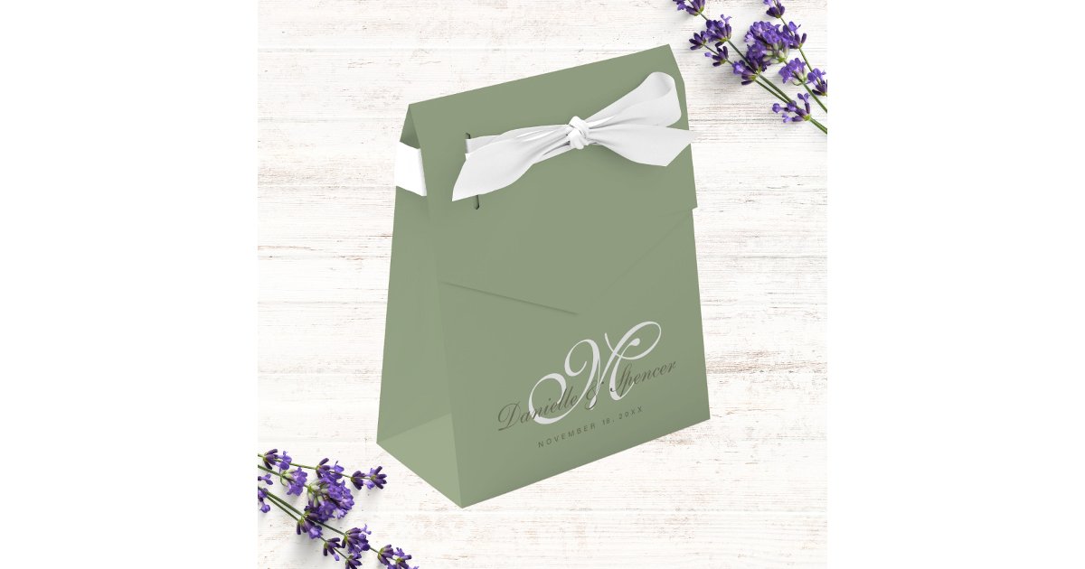 Sage green monogrammed custom wedding favor boxes | Zazzle