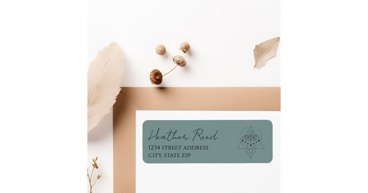 Sage Green Moth Moon Phase Return Address label | Zazzle