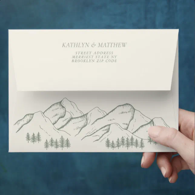 Sage Green Mountain Pine Tree Outdoor Wedding Envelope | Zazzle